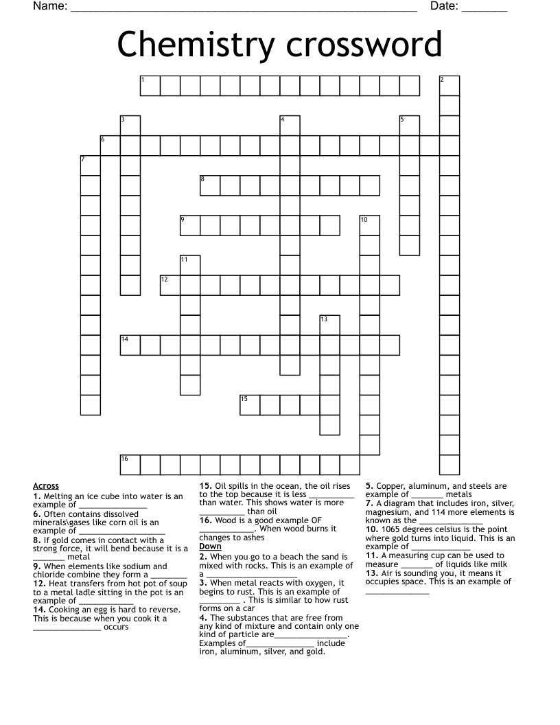 Chemistry crossword - WordMint