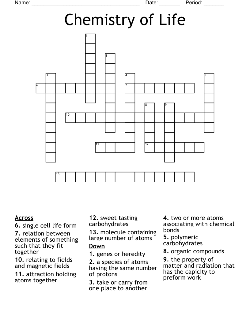 Chemistry of Life Crossword - WordMint
