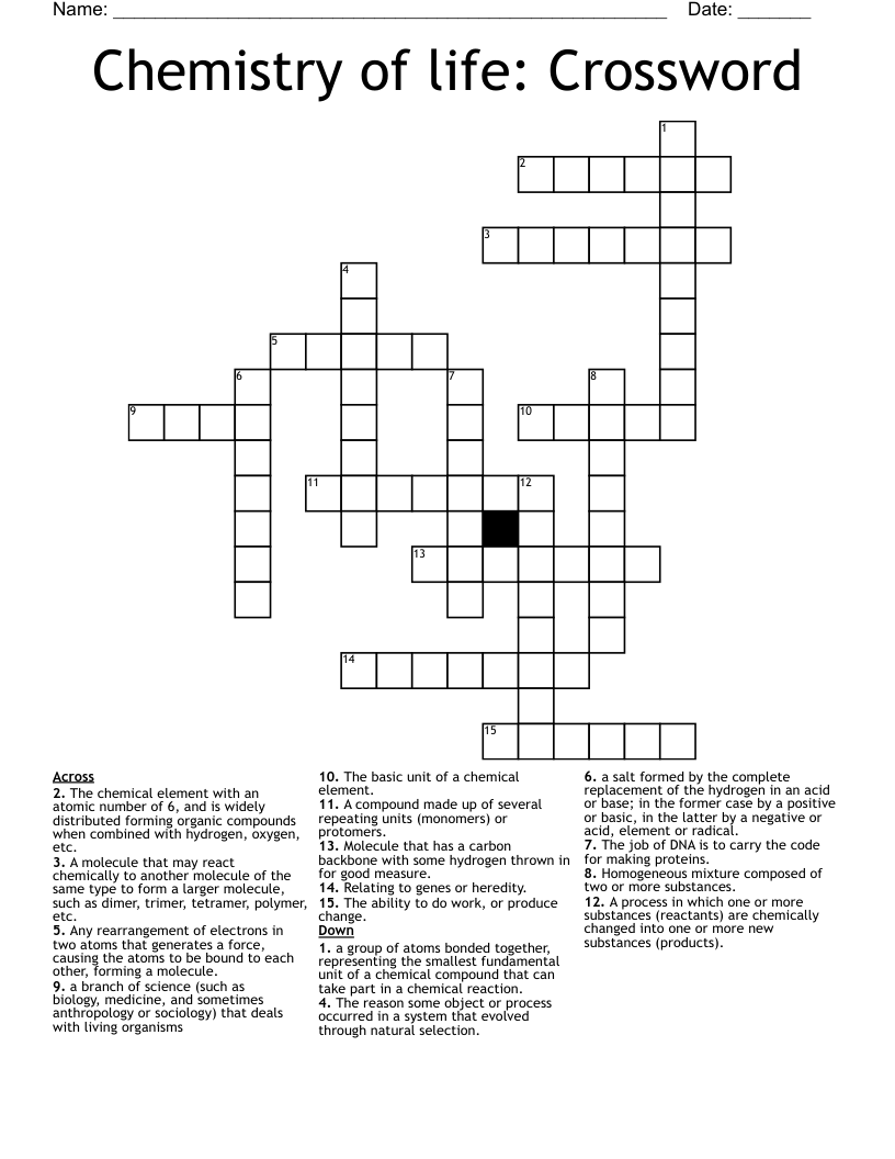 Chemistry of life: Crossword - WordMint