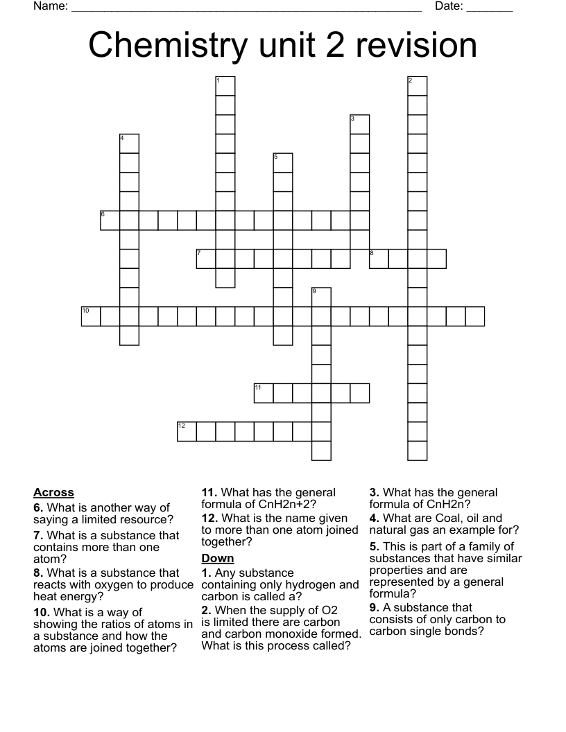 Chemistry unit 2 revision Crossword - WordMint