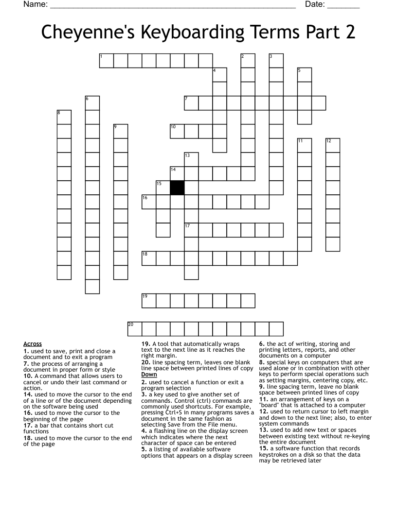 Cheyenne's Keyboarding Terms Part 2 Crossword - WordMint