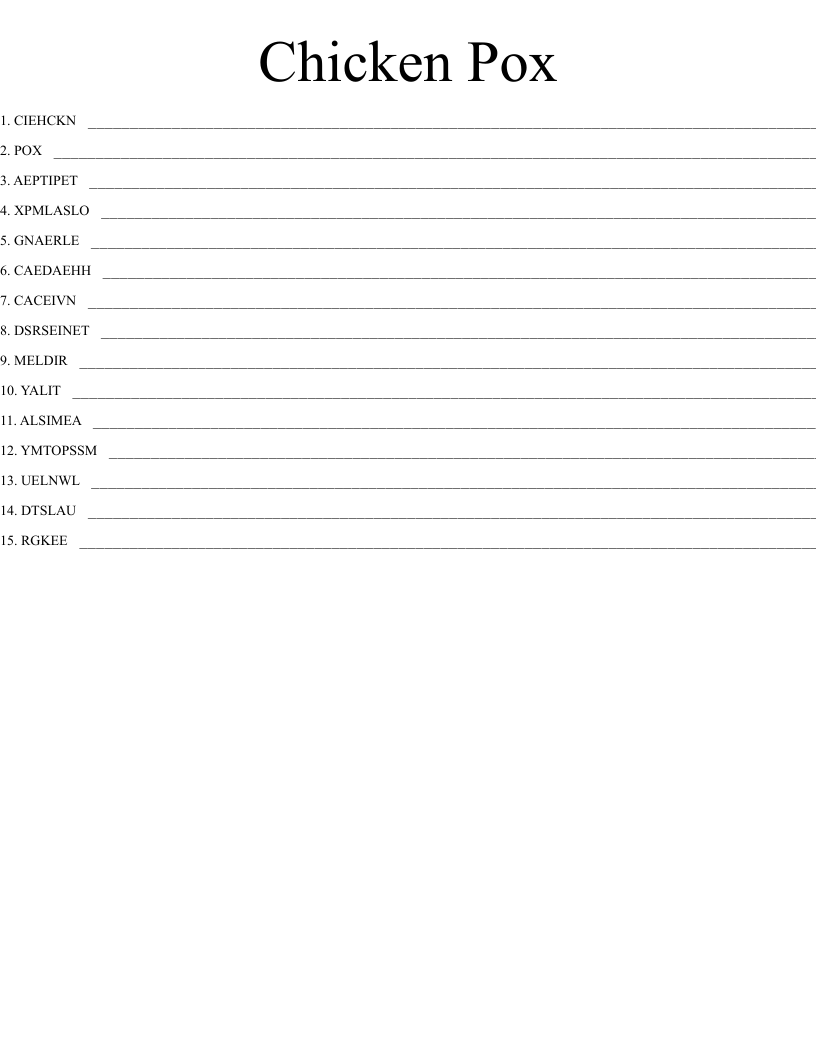Chicken Pox Word Scramble - WordMint