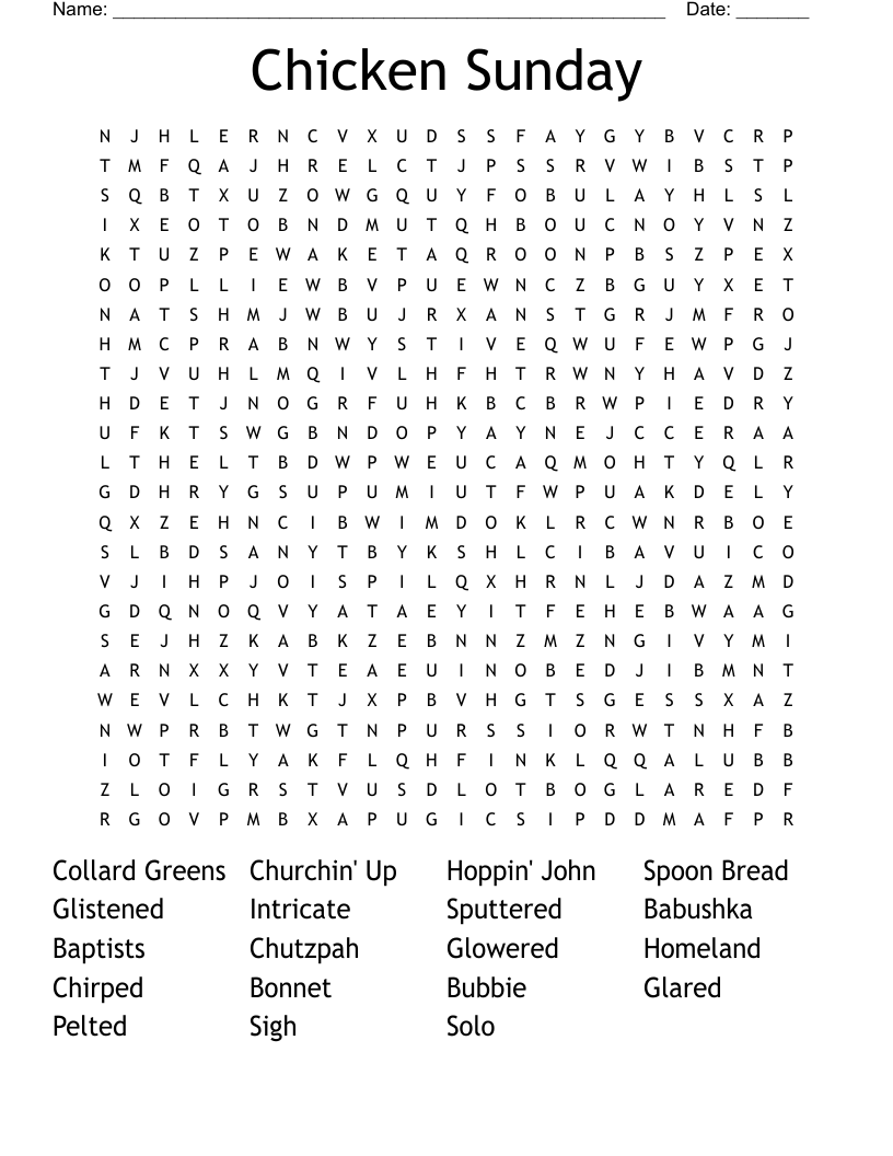 Chicken Sunday Word Search - WordMint
