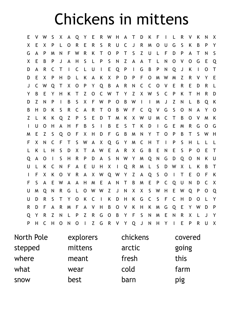 Chickens in mittens Word Search - WordMint