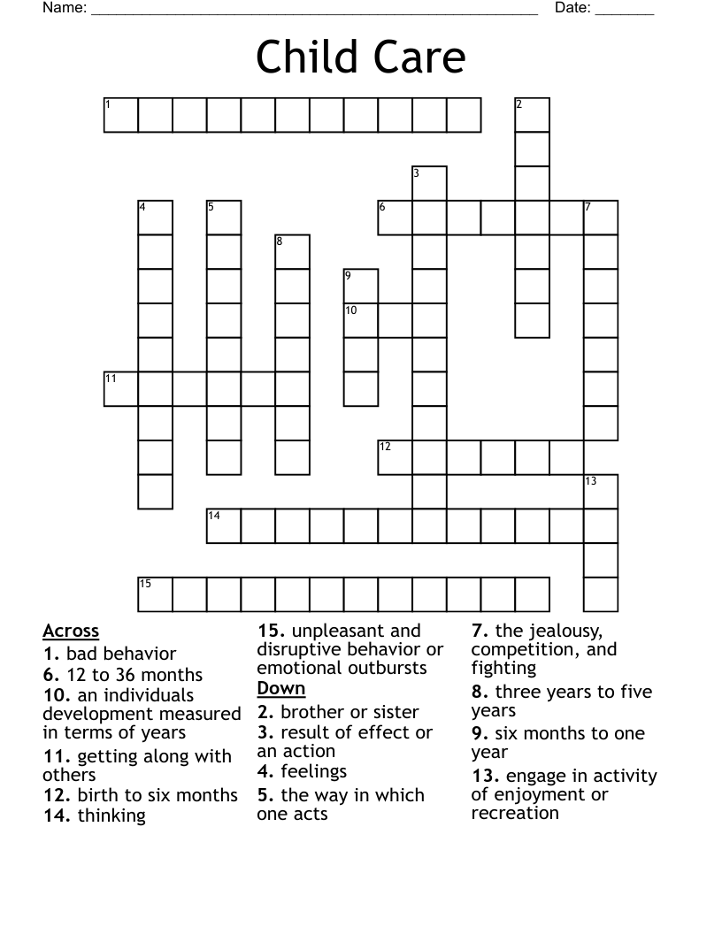 Child Care Crossword - WordMint