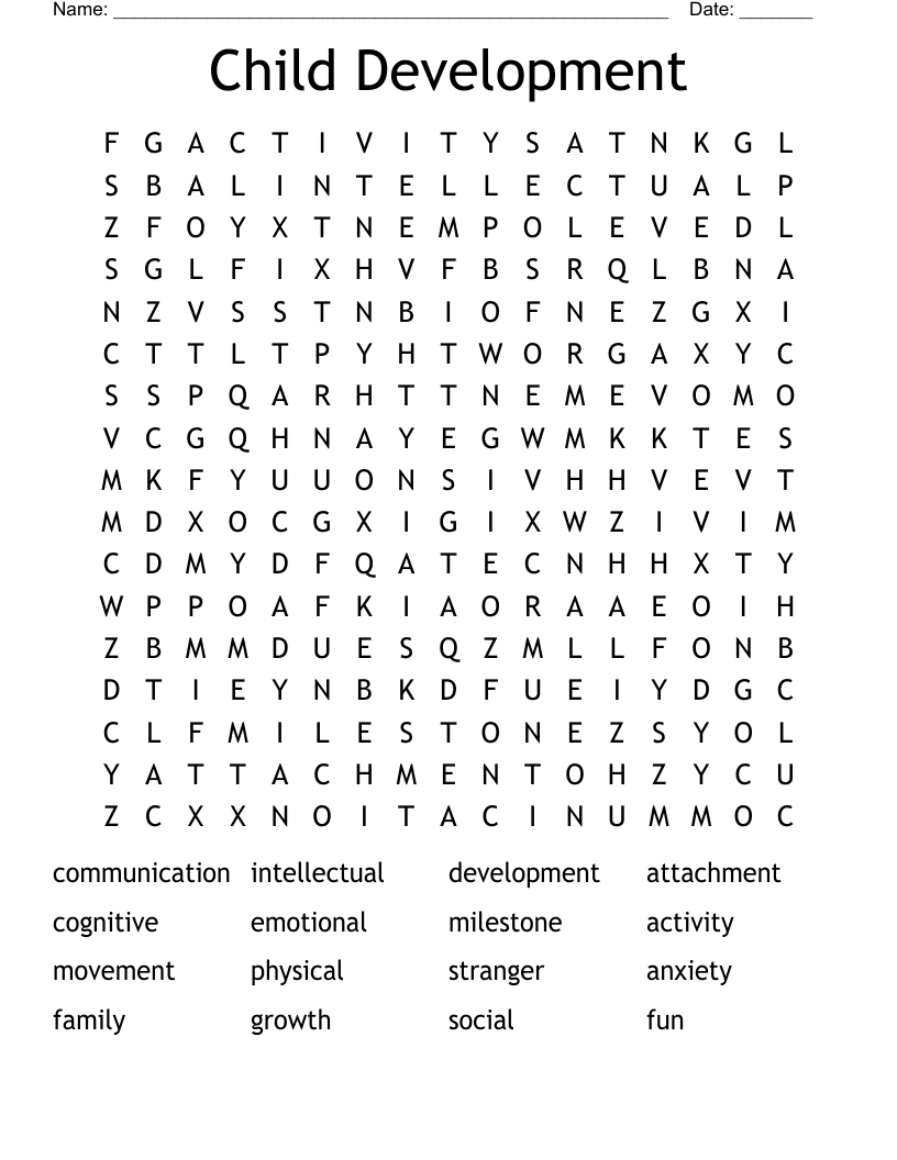 Child Development Word Search - WordMint
