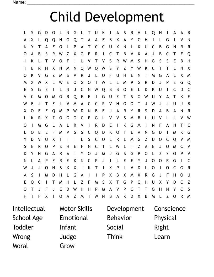 Child Development Word Search WordMint