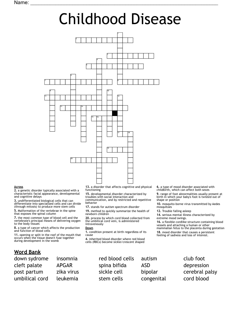 Childhood Disease Crossword WordMint