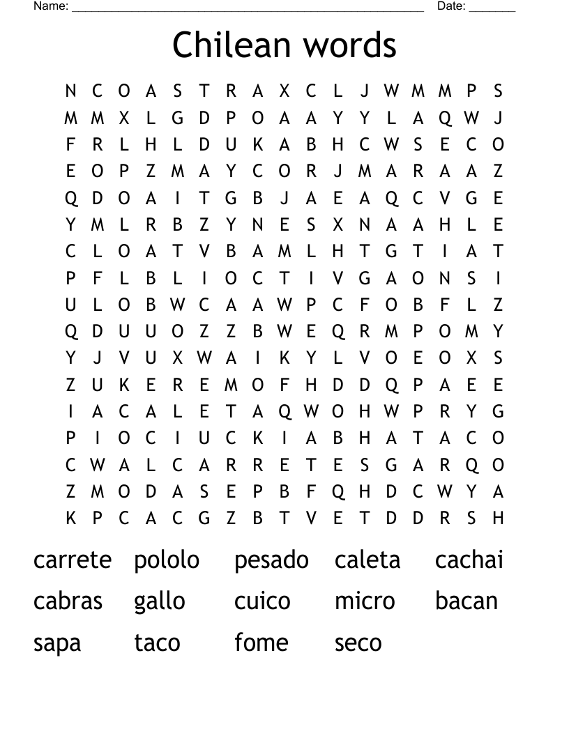 Chilean words Word Search - WordMint