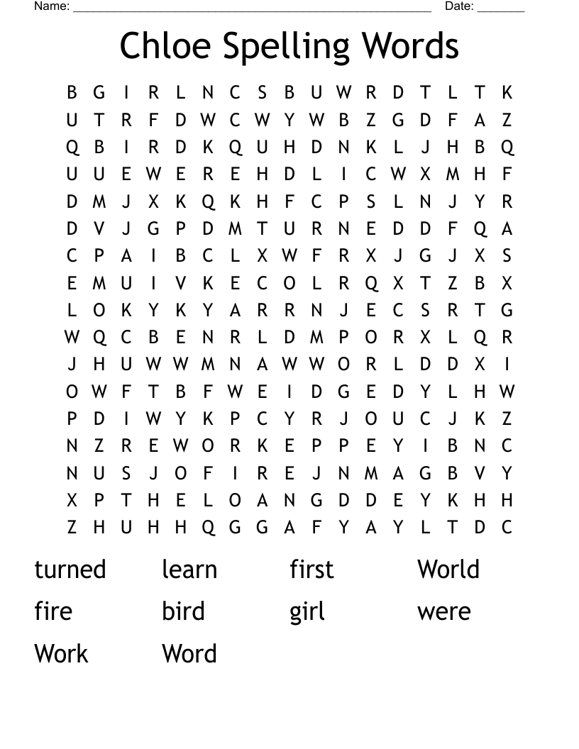 Chloe Spelling Words Word Search - WordMint