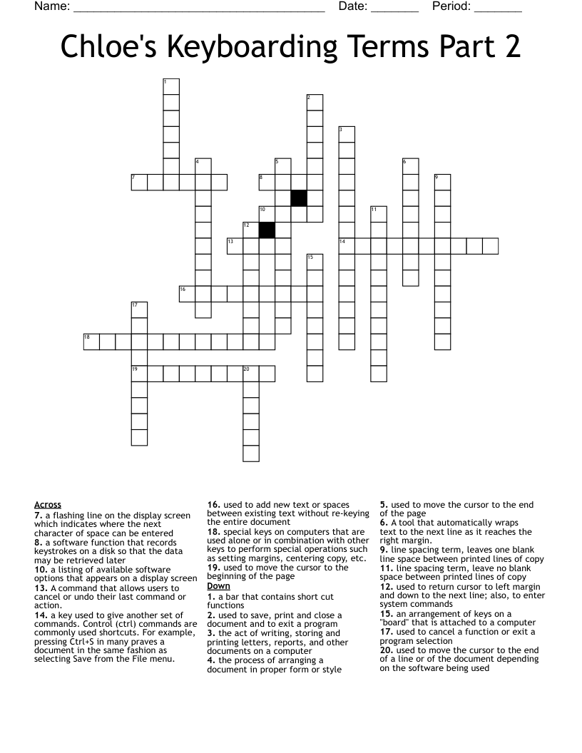 Chloe's Keyboarding Terms Part 2 Crossword - WordMint