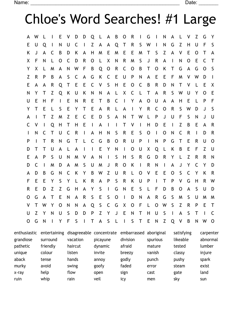 Chloe's Word Searches! #1 Large - WordMint