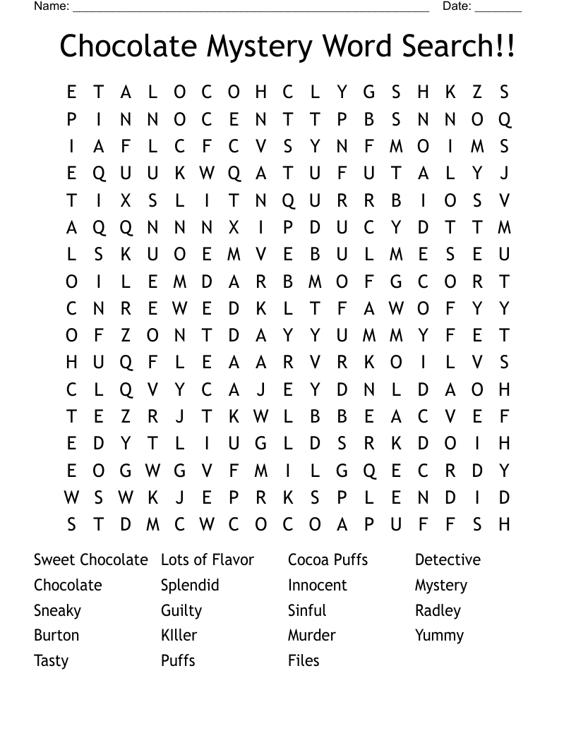 Chocolate Mystery Word Search!! - WordMint