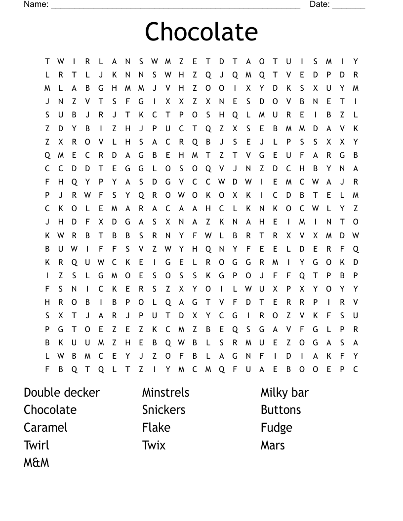 Chocolate Word Search WordMint