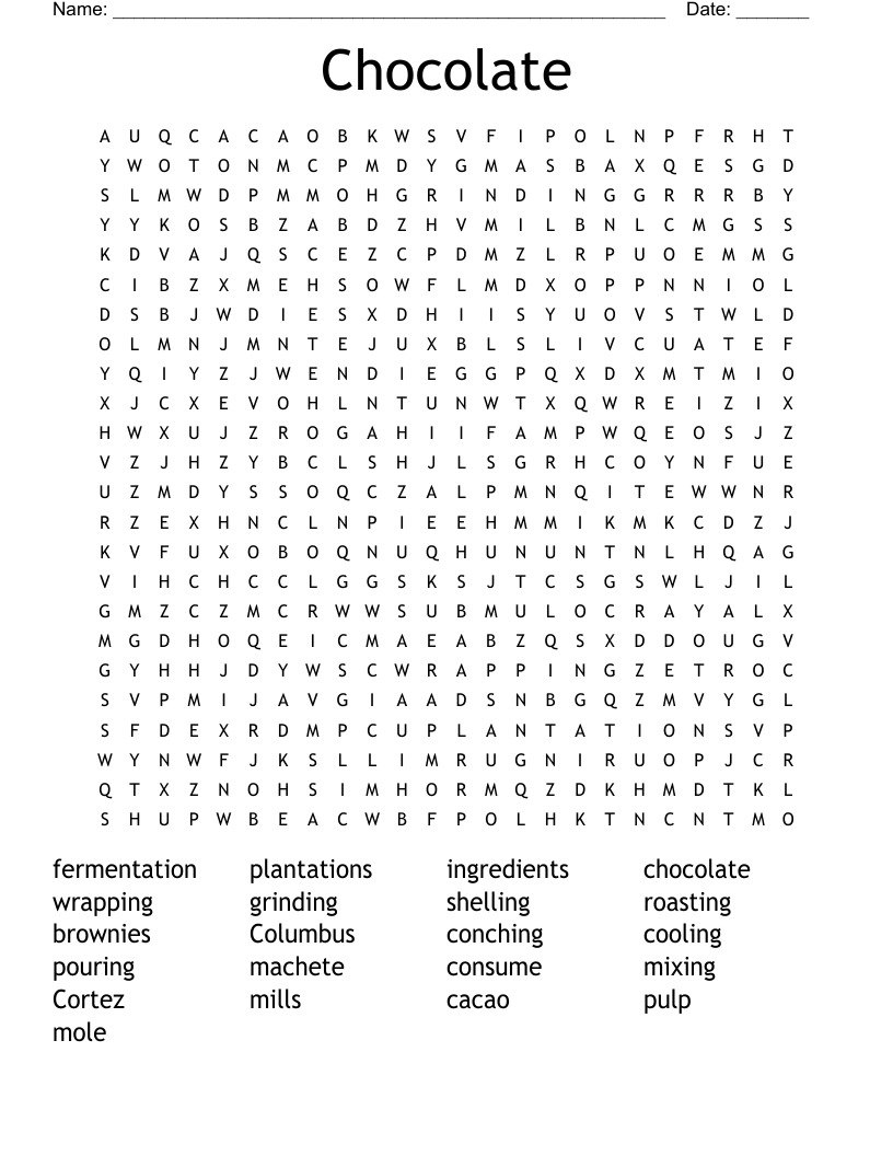 Chocolate Word Search - WordMint