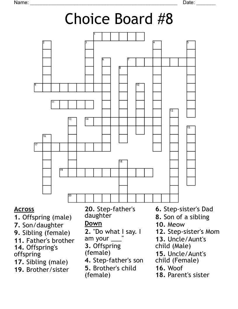 Choice Board #8 Crossword - WordMint
