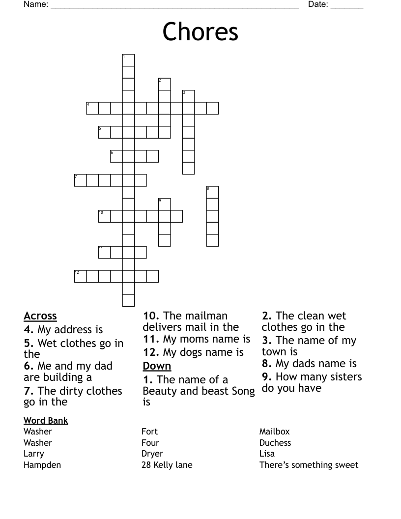 Chores Crossword - WordMint