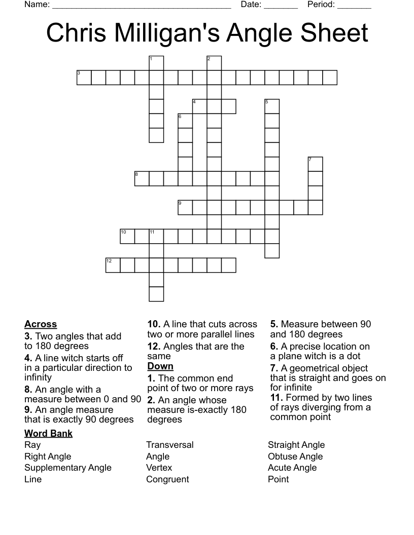 Chris Milligan's Angle Sheet Crossword - WordMint