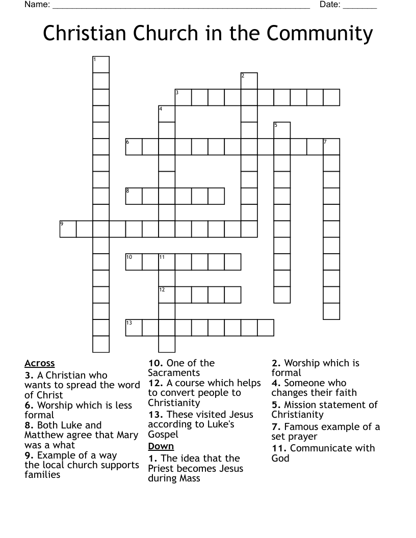 Christian Church in the Community Crossword - WordMint
