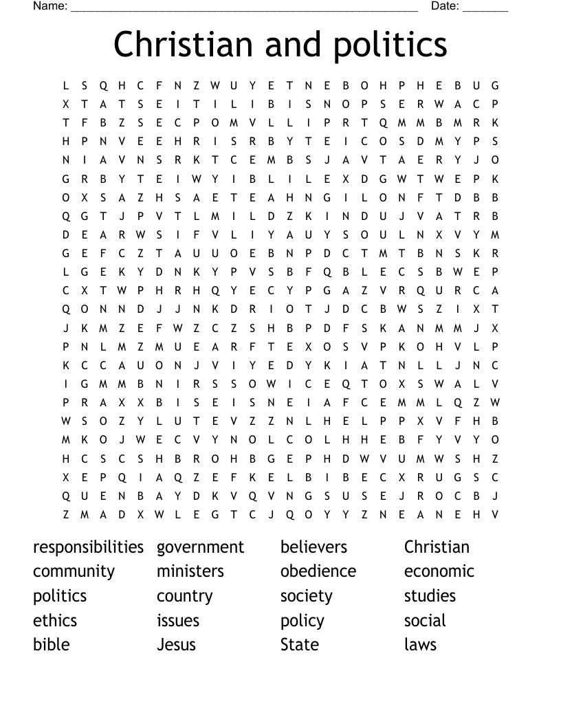 Christian and politics Word Search - WordMint