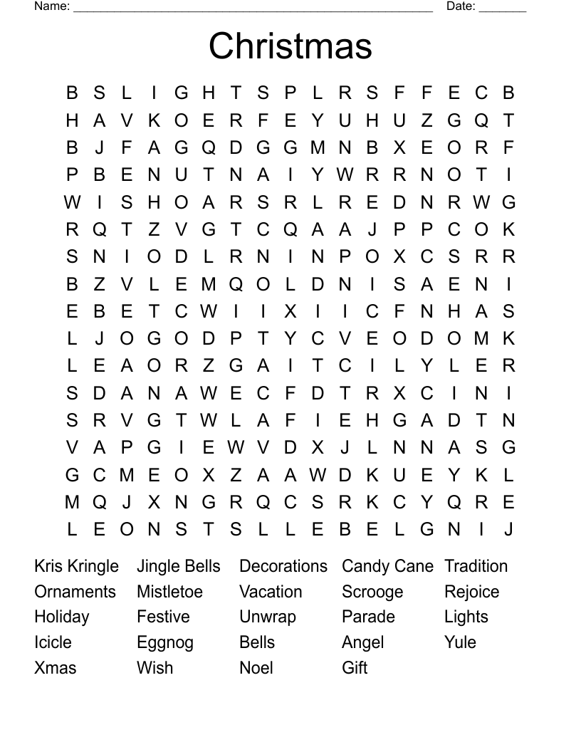 Christmas Word Search WordMint