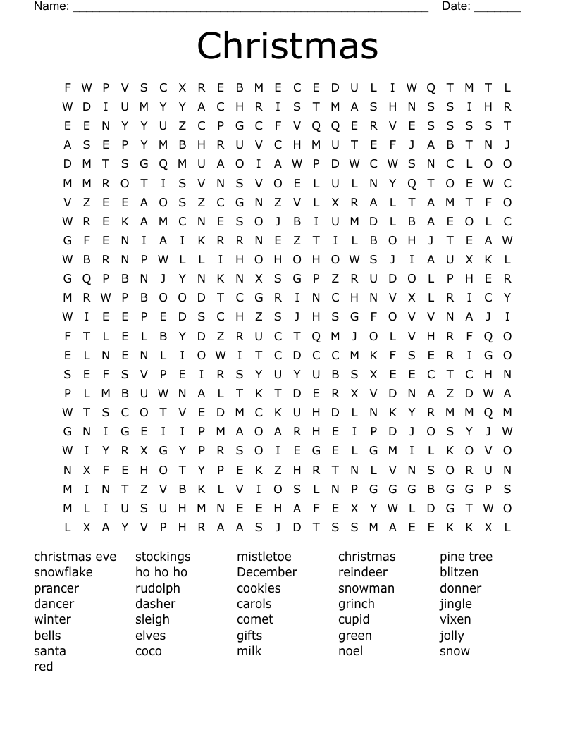 Printable Christmas Word Search Worksheets