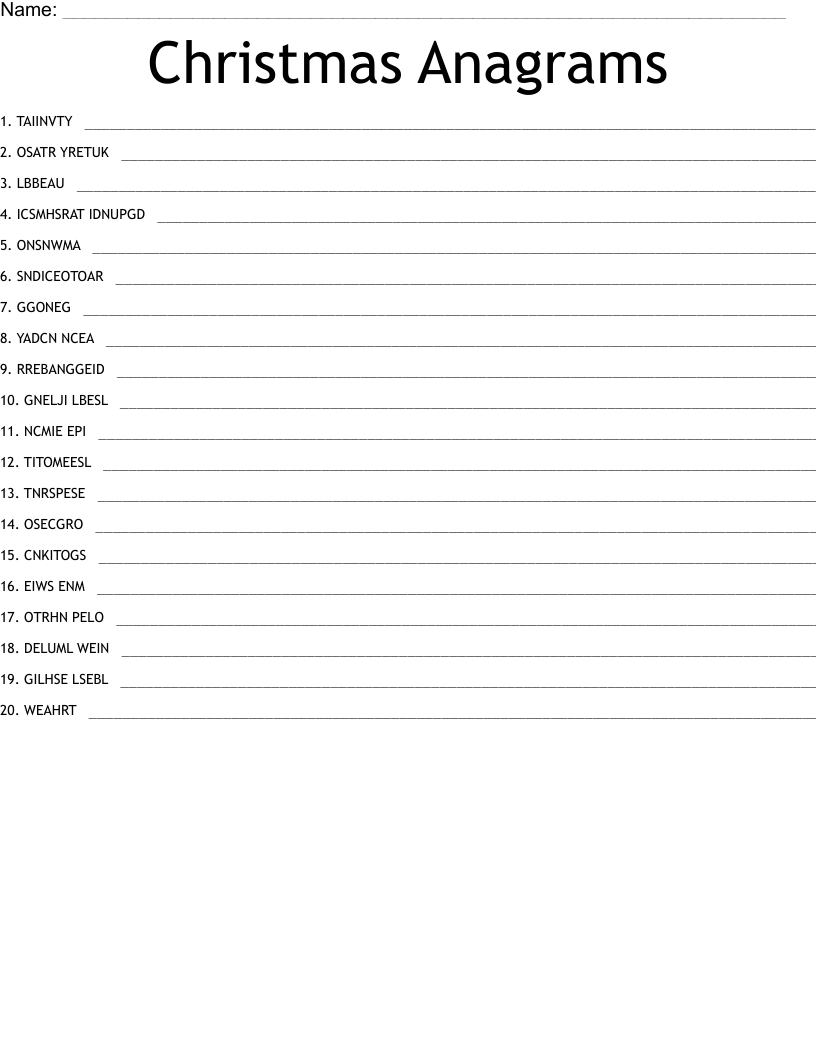 Christmas Anagrams Word Scramble - WordMint