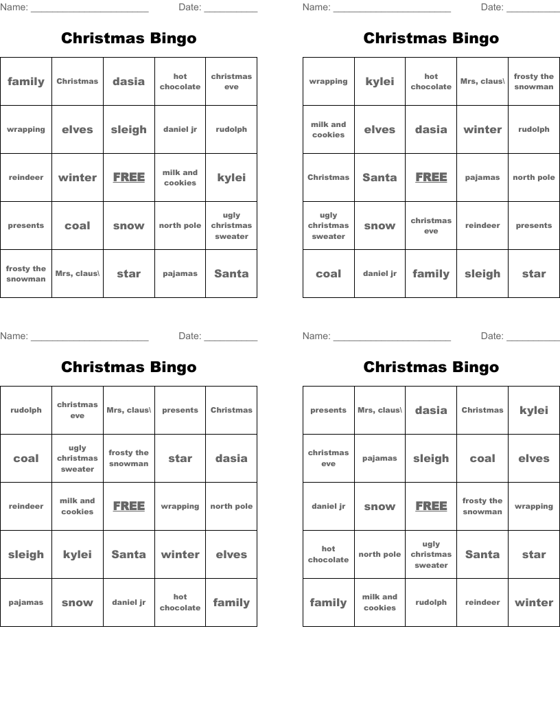 Christmas Bingo - WordMint