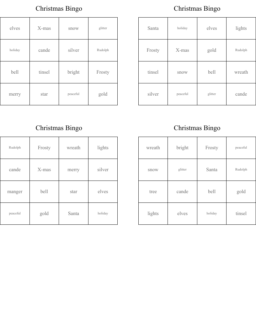 Christmas Bingo - WordMint