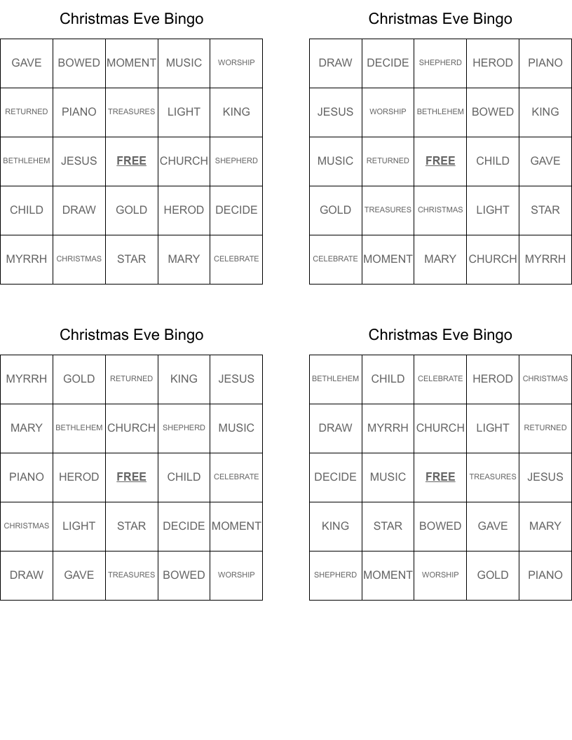 Christmas Eve Bingo - WordMint