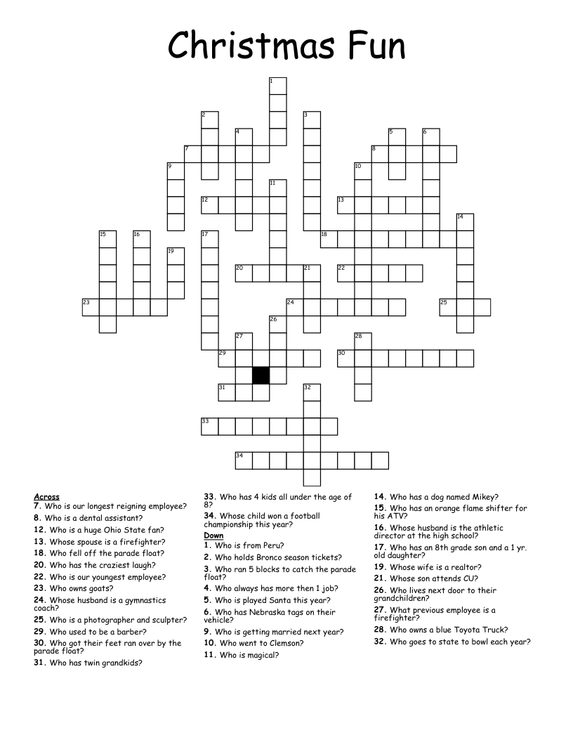 Christmas Fun Crossword - WordMint