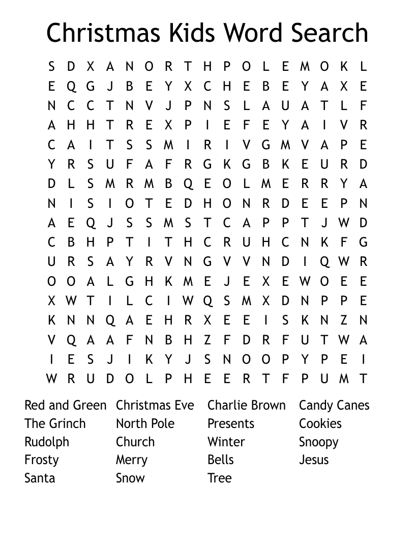 Christmas Kids Word Search - WordMint