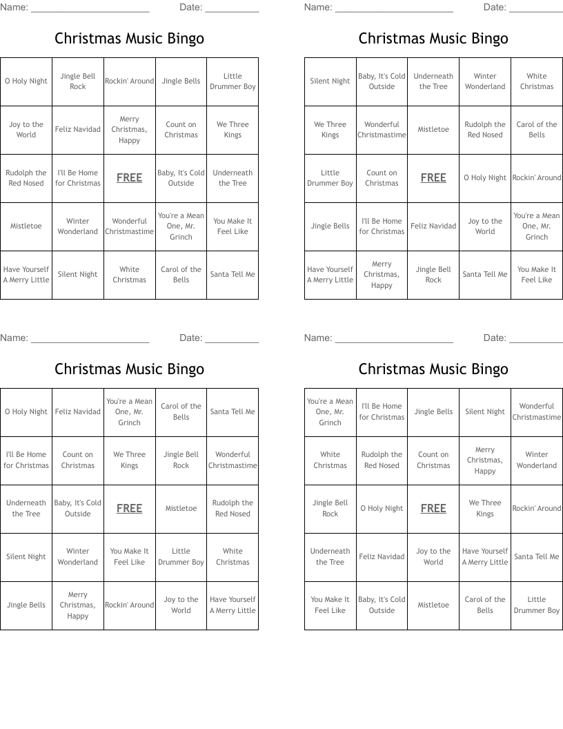 Christmas Music Bingo - WordMint