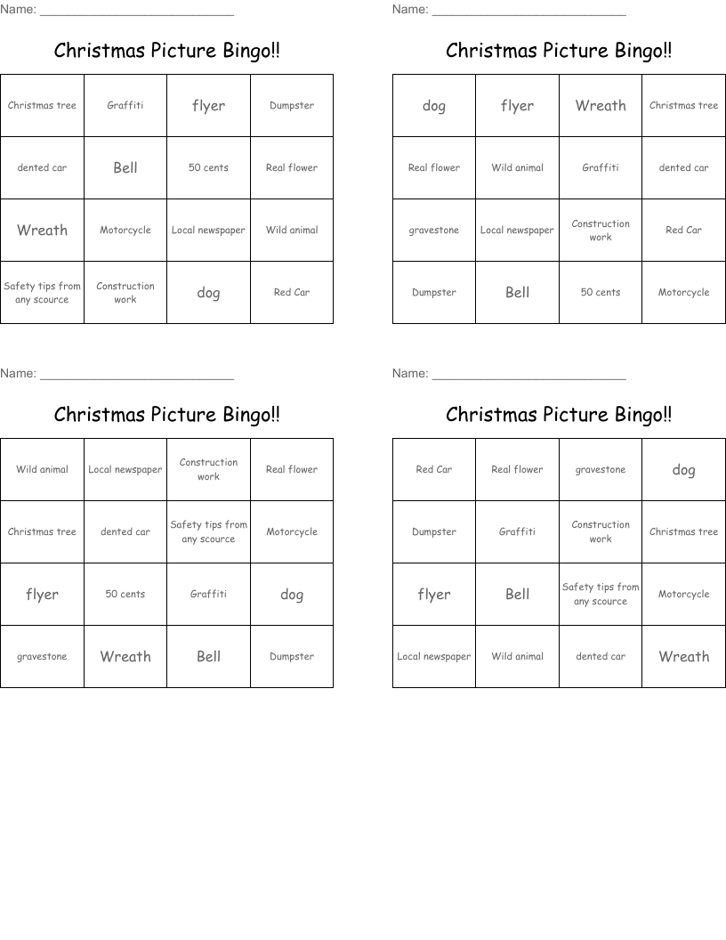 Christmas Picture Bingo WordMint