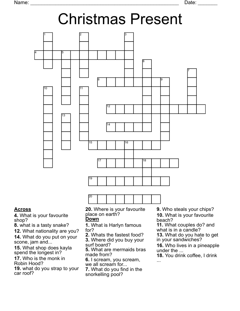 Christmas Present Crossword - WordMint