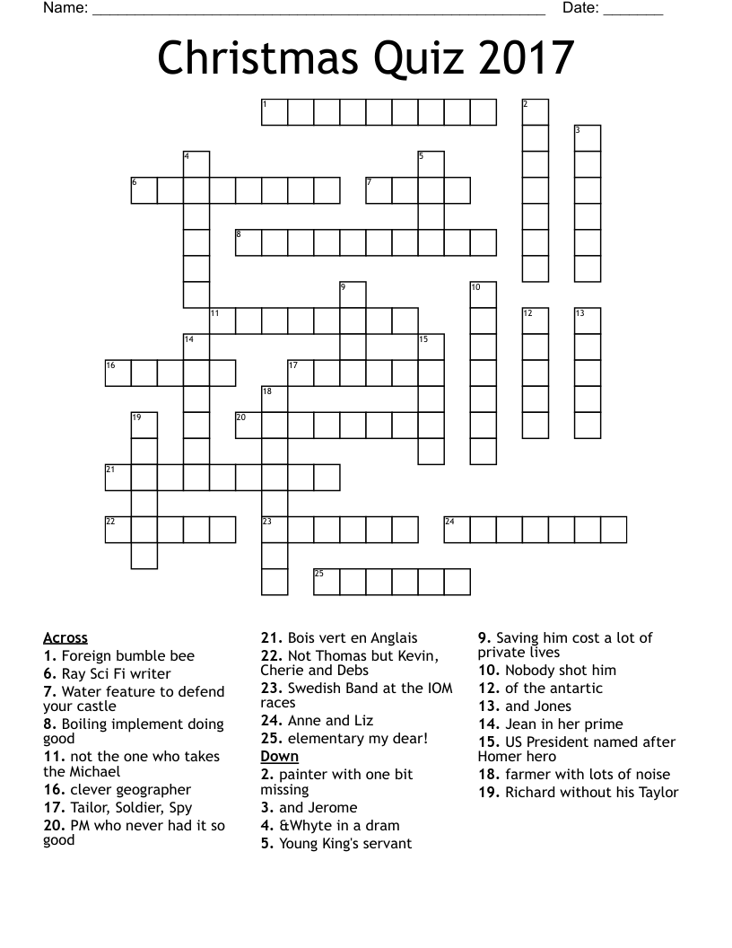 Christmas Quiz 2017 Crossword - WordMint