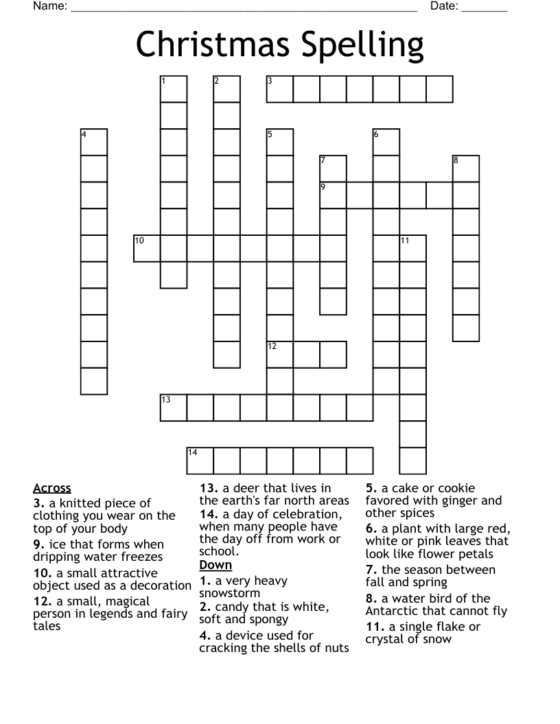 Christmas Spelling Crossword - WordMint