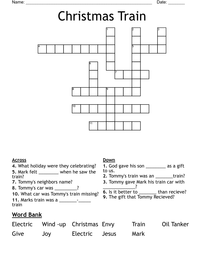 Christmas Train Crossword - WordMint