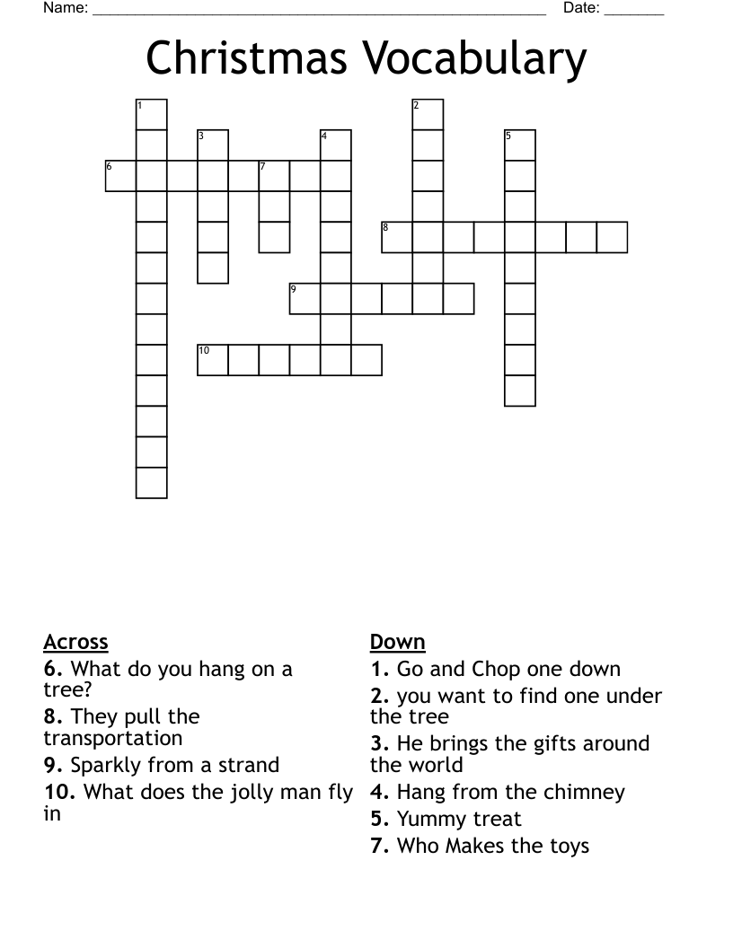 Christmas Vocabulary Crossword - WordMint