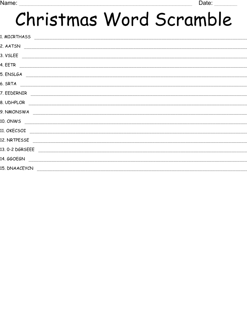 Christmas Word Scramble - WordMint