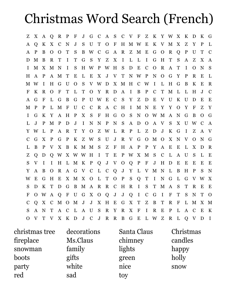 Christmas Word Search (French) - WordMint