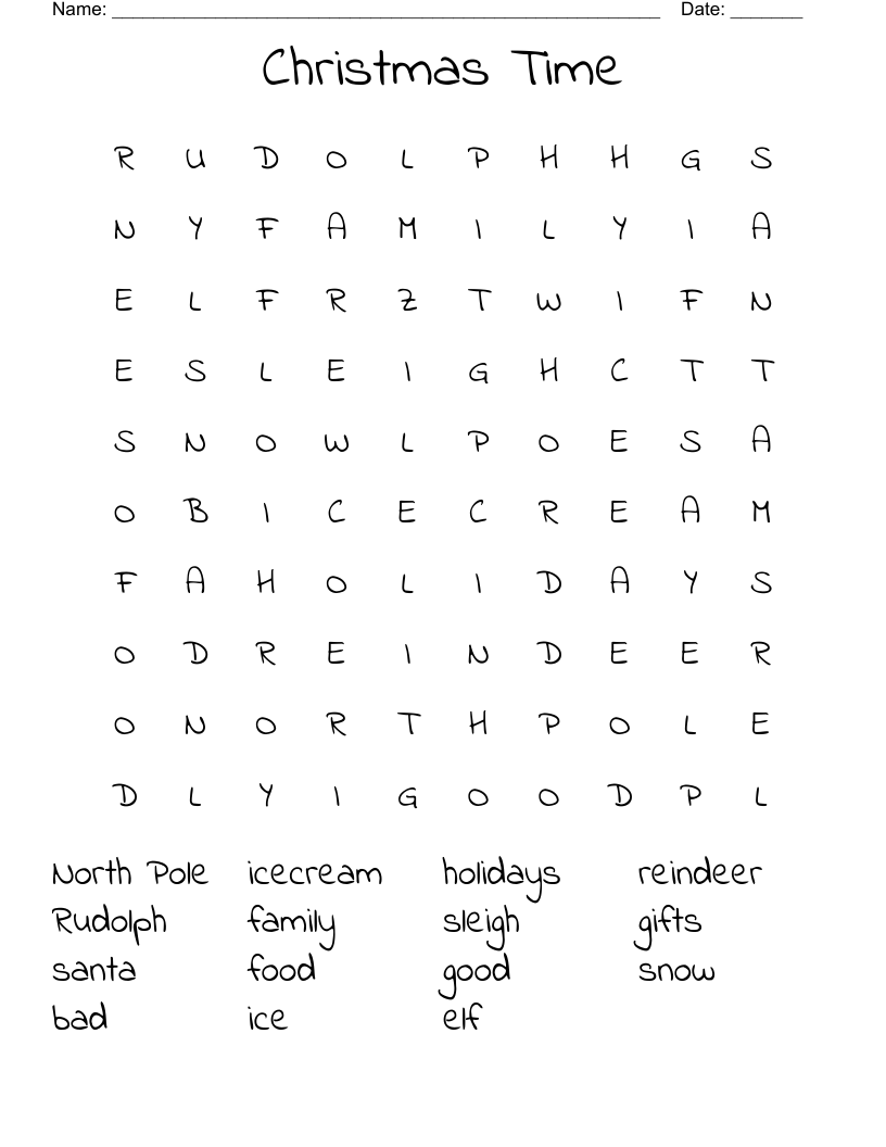 Christmas Time Word Search - WordMint