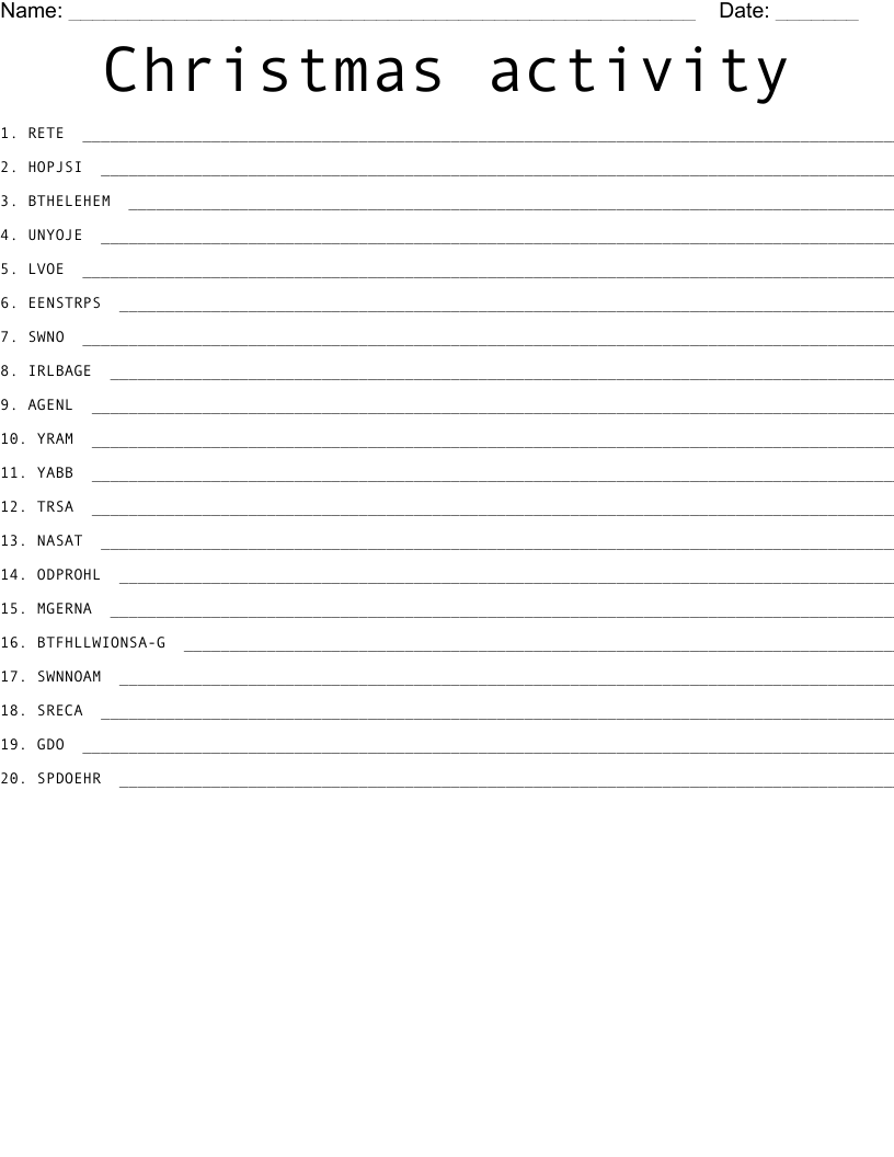 Christmas activity Word Scramble - WordMint