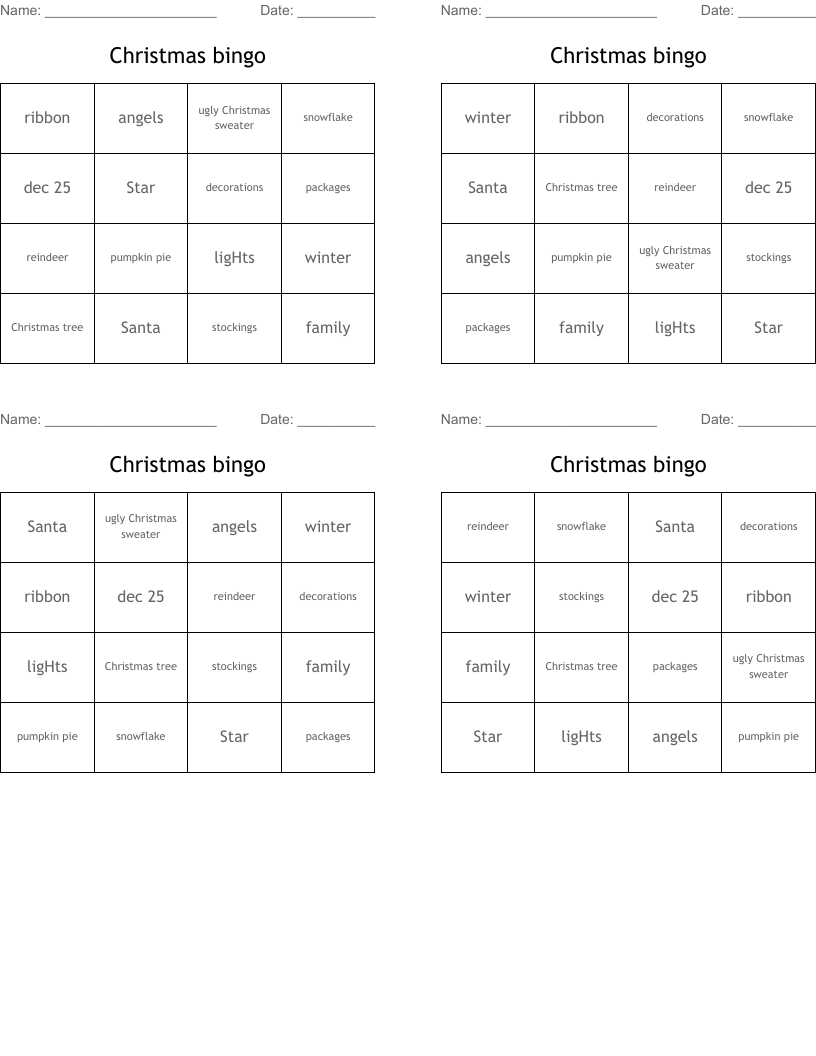 Christmas bingo - WordMint