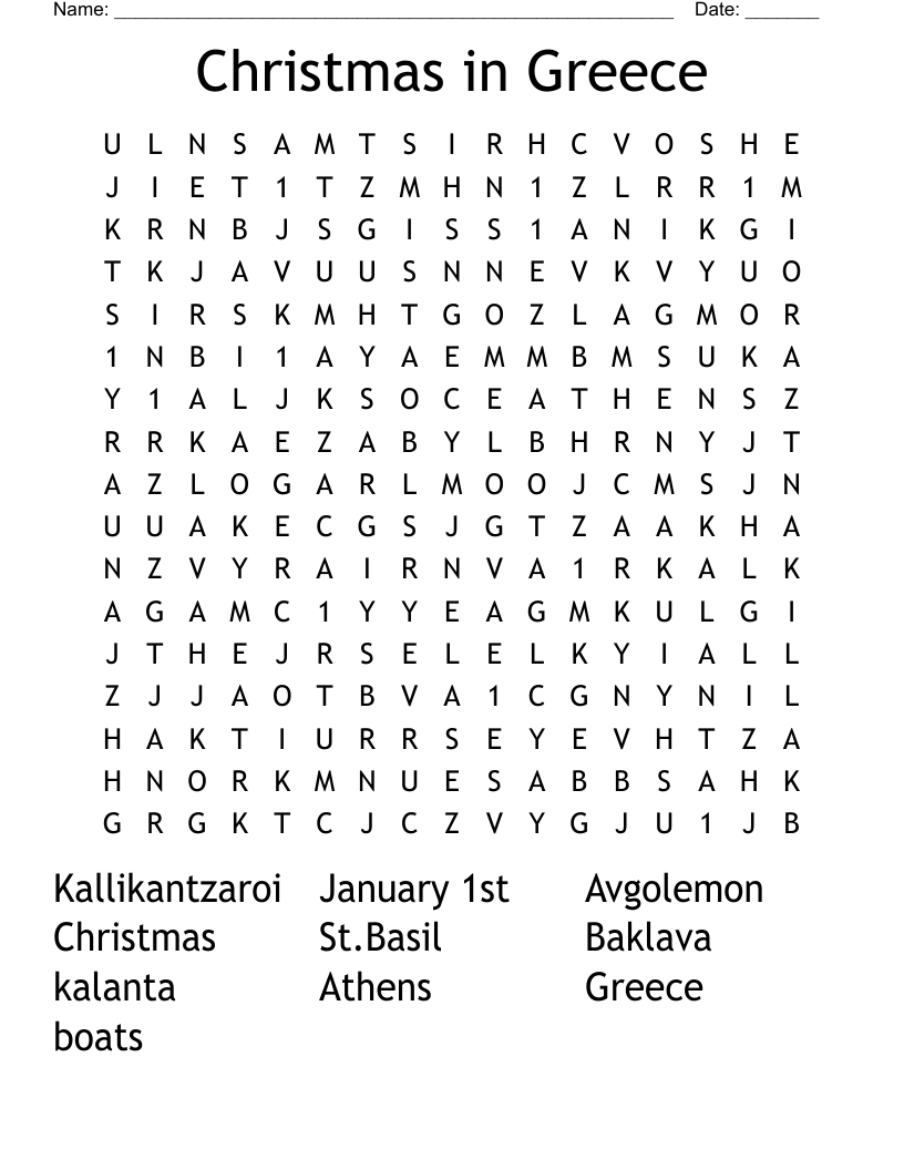 Christmas in Greece Word Search - WordMint