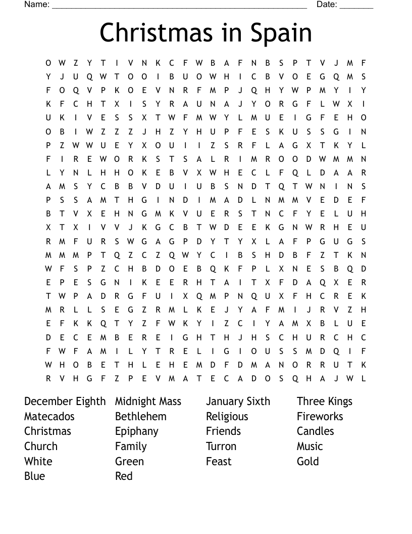 Christmas in Spain Word Search - WordMint