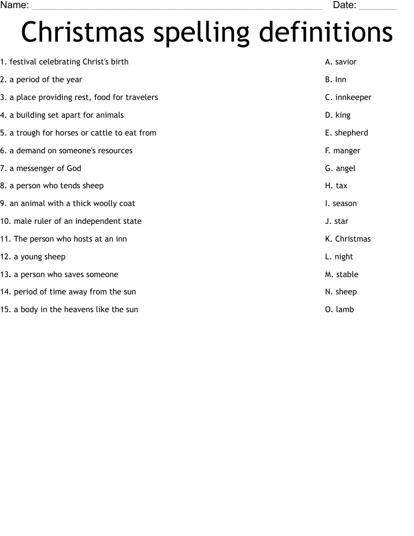 Christmas spelling definitions Worksheet - WordMint