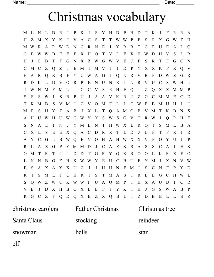 Christmas vocabulary Word Search - WordMint