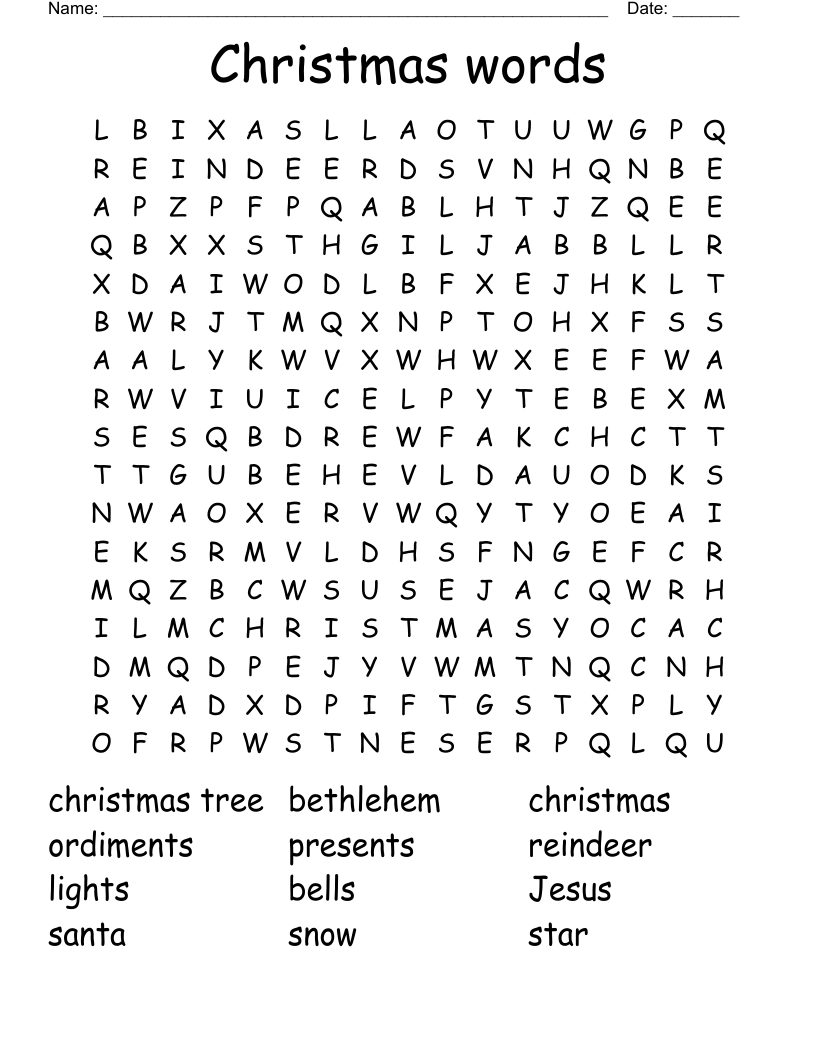 Christmas words Word Search - WordMint