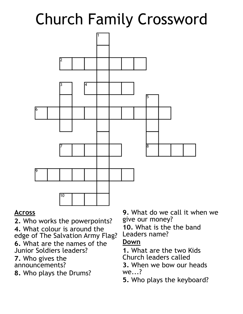 Church Family Crossword - WordMint